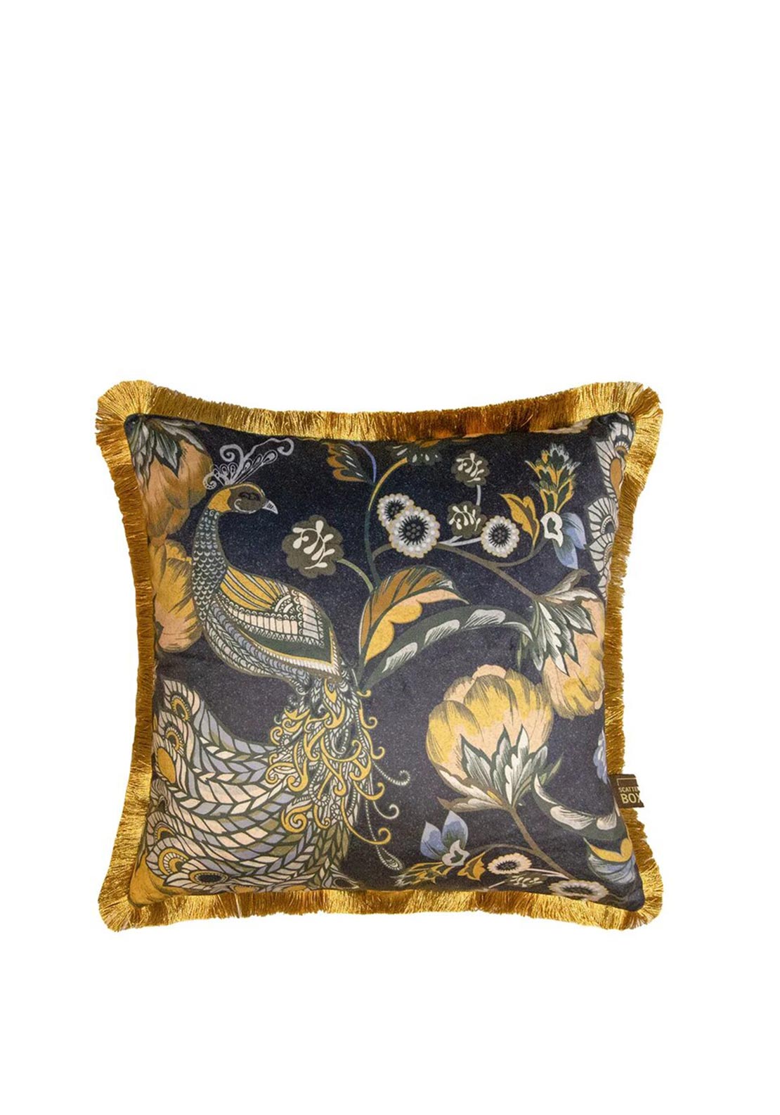 Scatterbox Marlowe Elegant Peacock Floral Print Cushion, Antique Gold ...