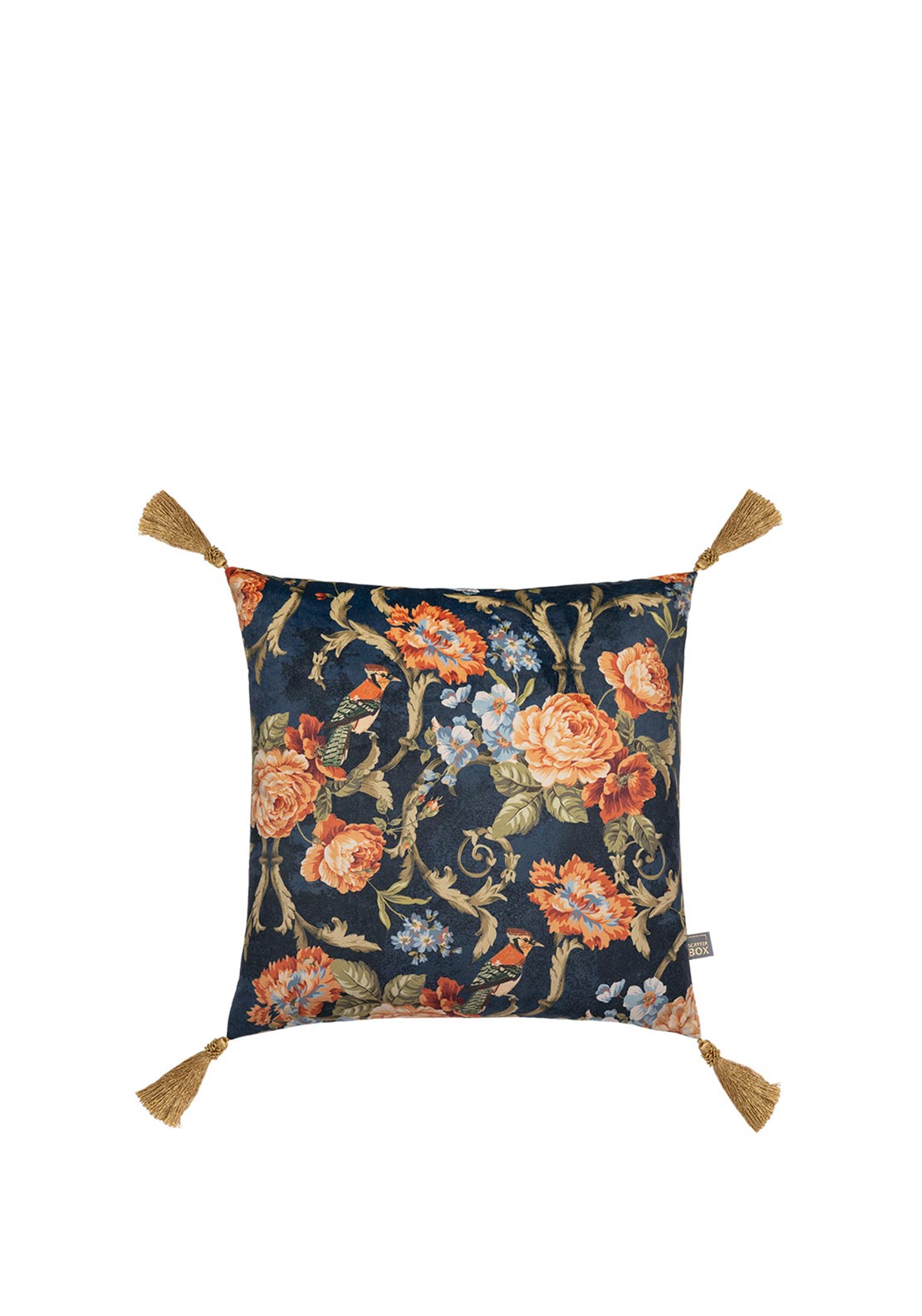 Scatter Box Baroque Floral Feather 45x45cm Cushion, Navy - McElhinneys