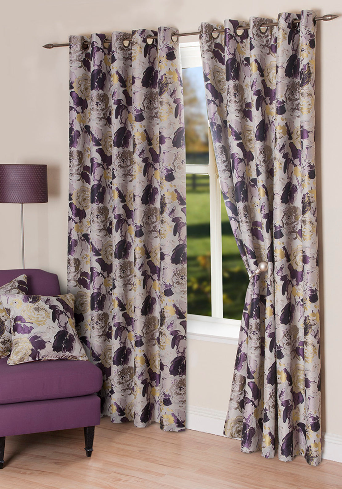Scatterbox Freya Floral Eyelet Curtains, Purple Multi - McElhinneys