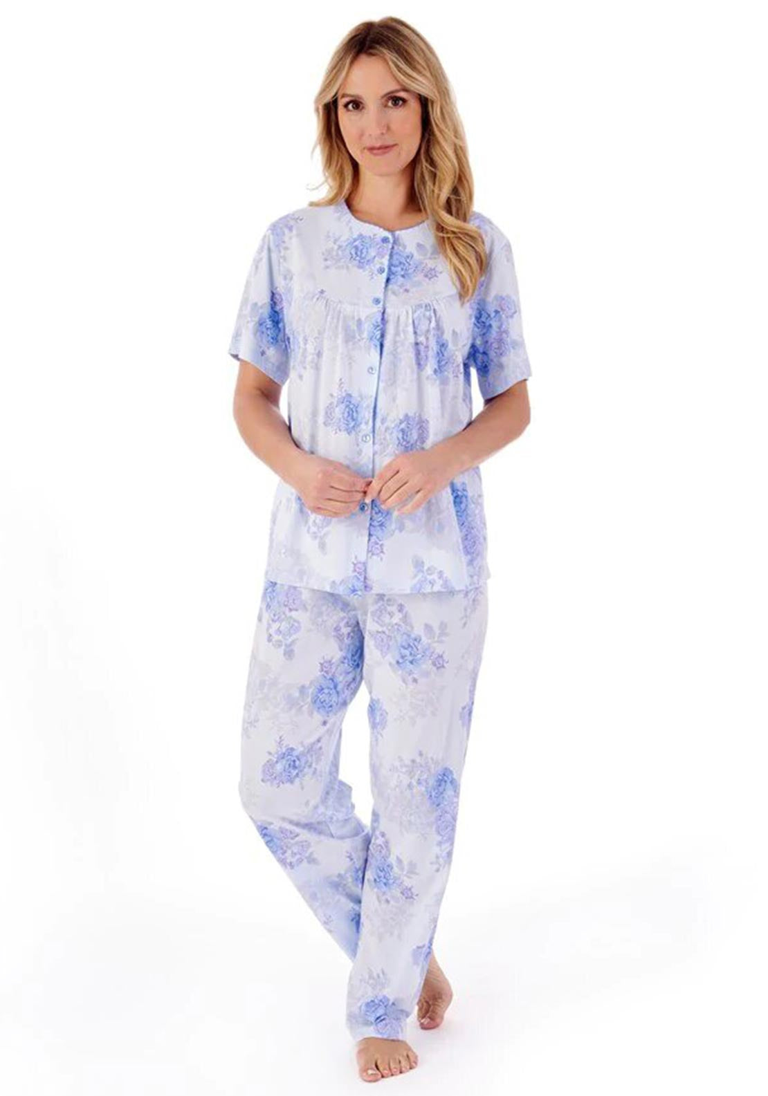 Slenderella Peony Rose Pyjamas, Blue - McElhinneys