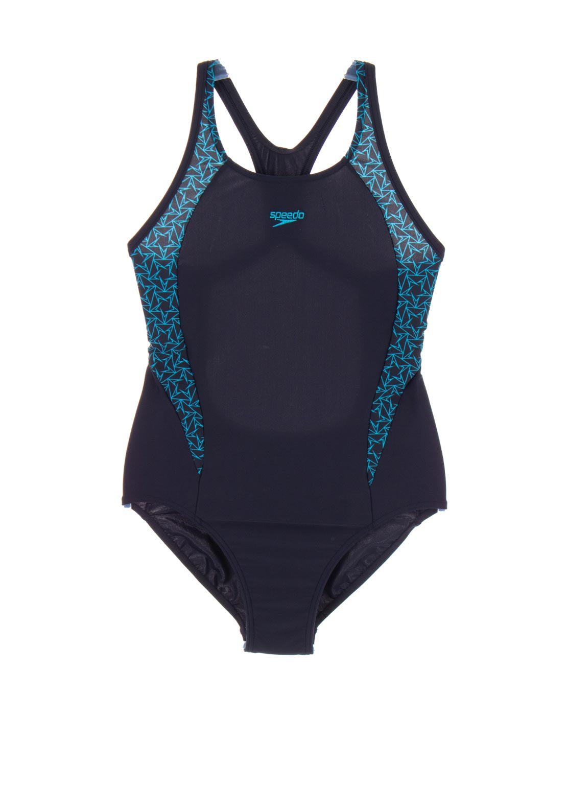Speedo Girls Boomstar Splice Flyback Swimsuit, Navy and Blue - McElhinneys