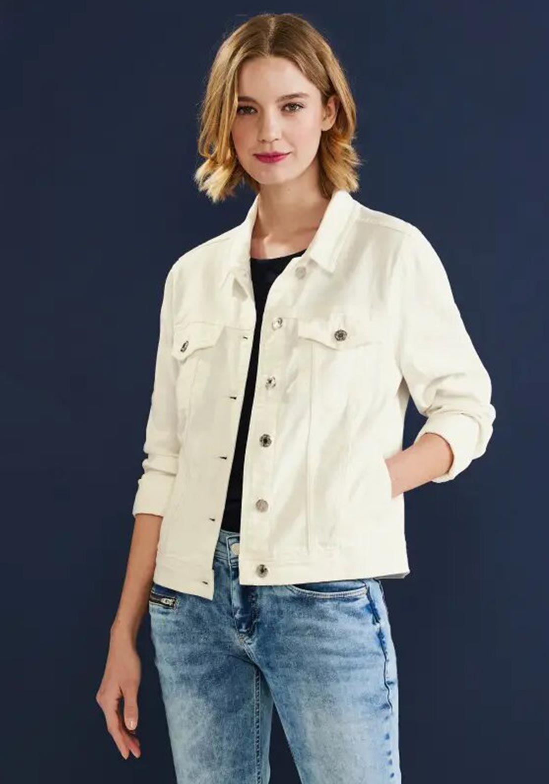 Street One Denim Jacket, Ecru Washed - McElhinneys