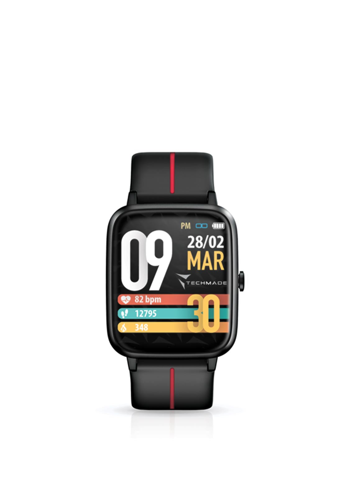 TechMade Move Smartwatch, Black & Red - McElhinneys