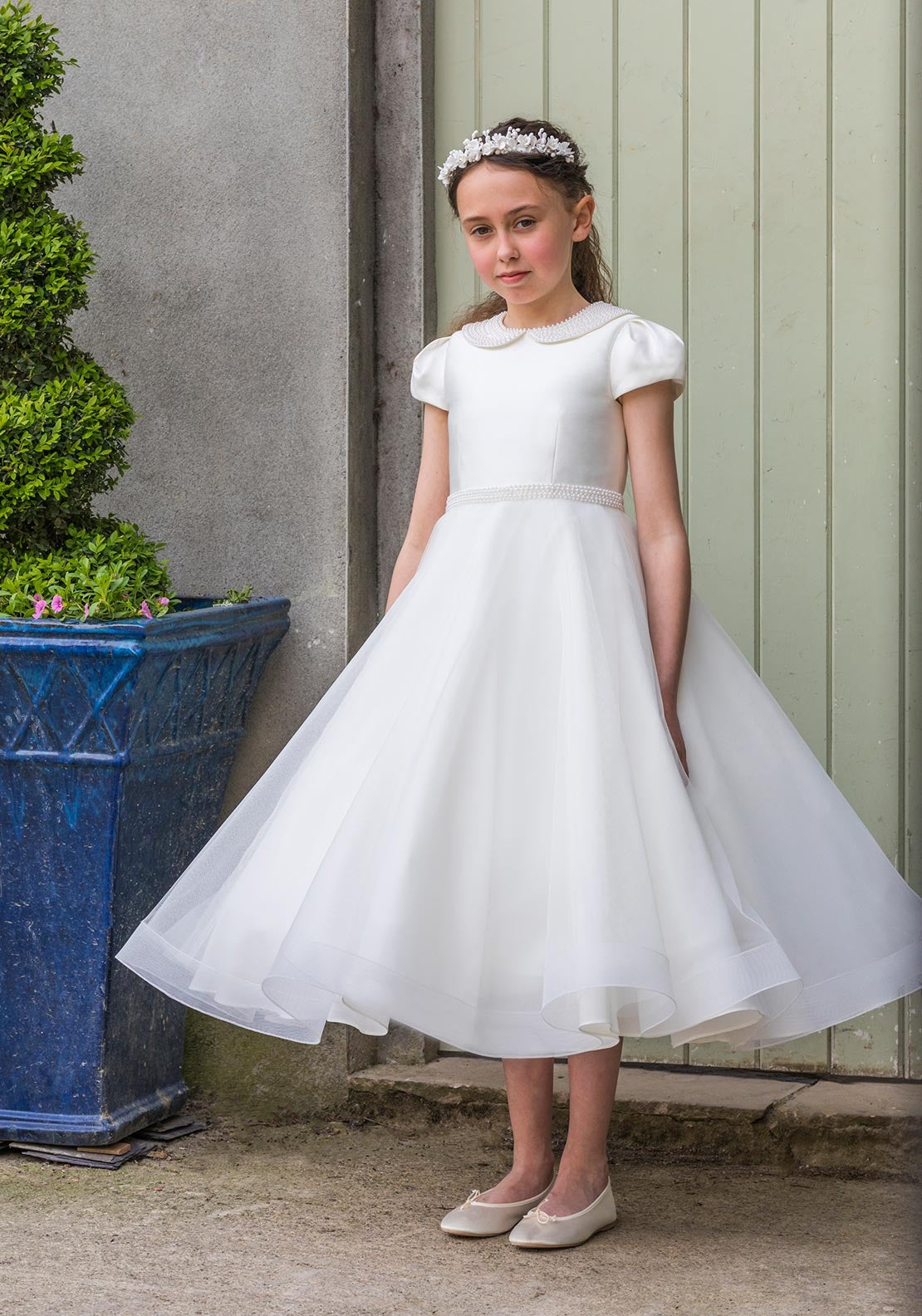 Tinkerbelle IS20536 Pearl Collar Communion Dress, White - McElhinneys