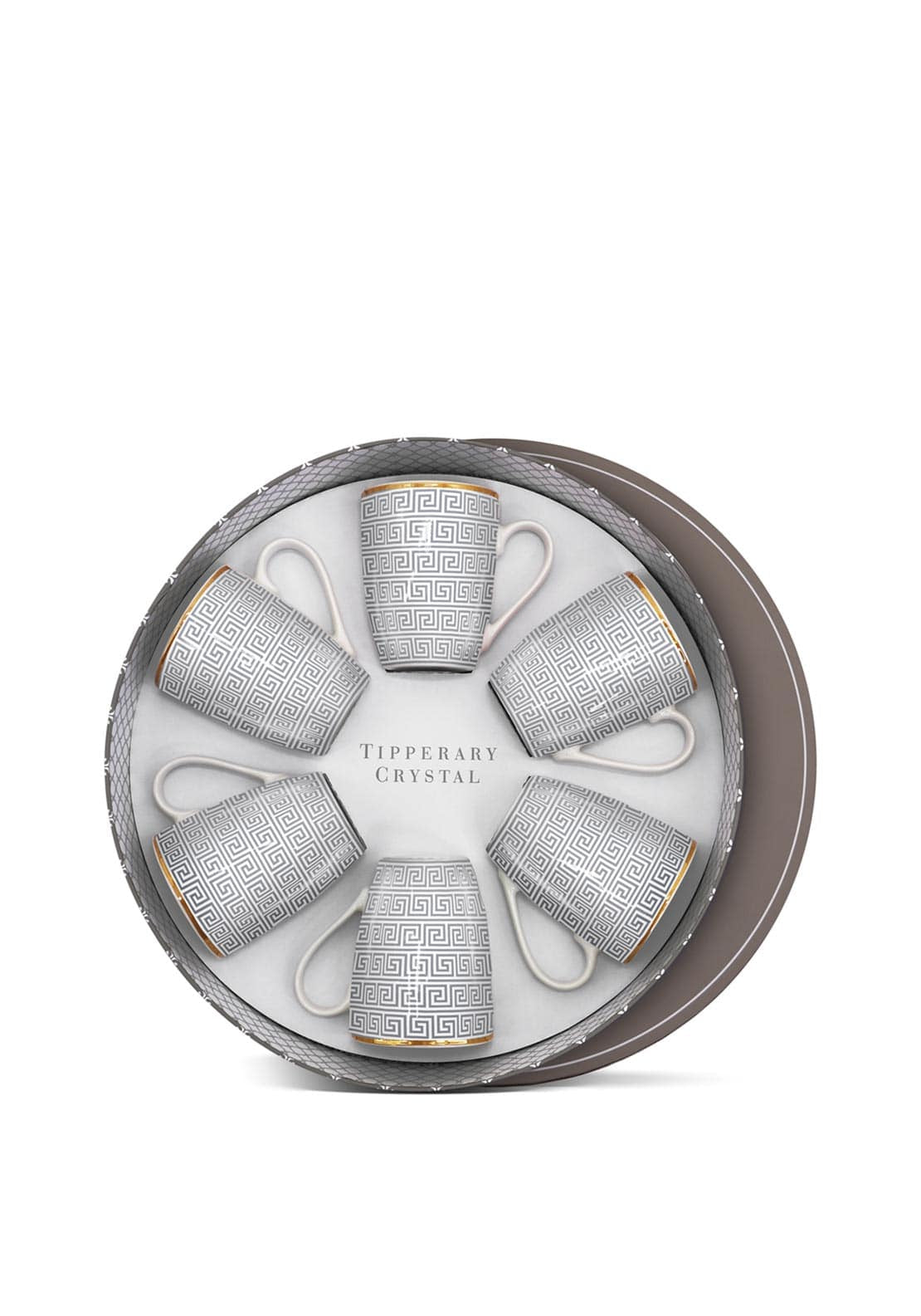 Tipperary Crystal Set Of 6 Greek Key Mugs, Grey - McElhinneys