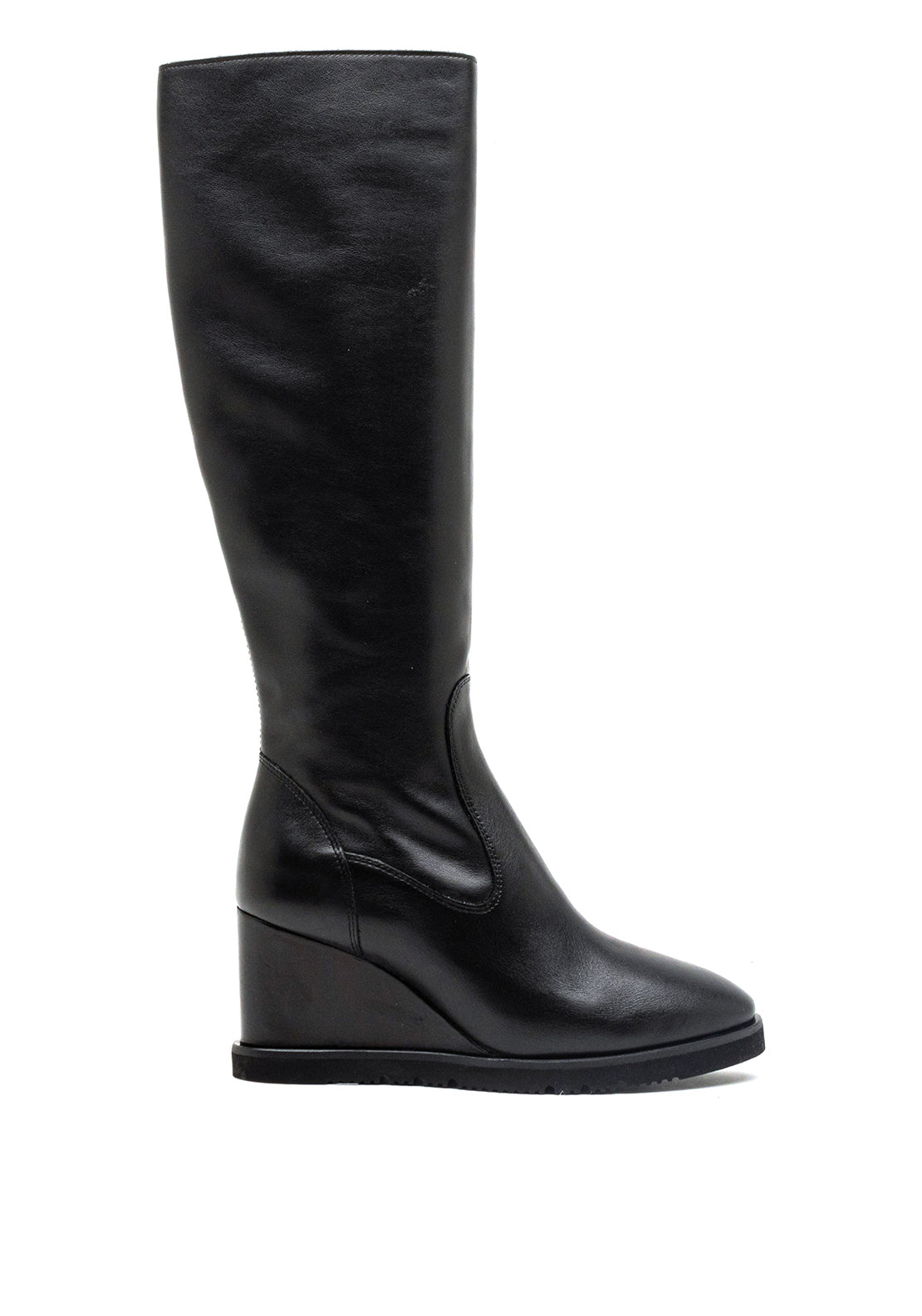 Unisa Leather Knee High Wedged Boot, Black - McElhinneys