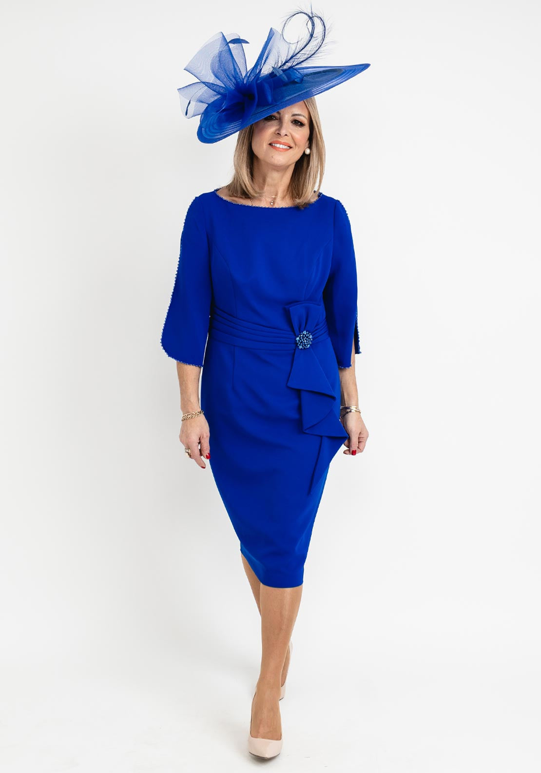 Veni Infantino Bead Trim Midi Dress, Royal Blue - McElhinneys