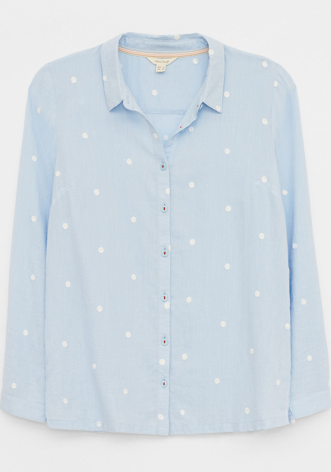 White Stuff Emma Embroidered Spot Shirt, Blue - McElhinneys