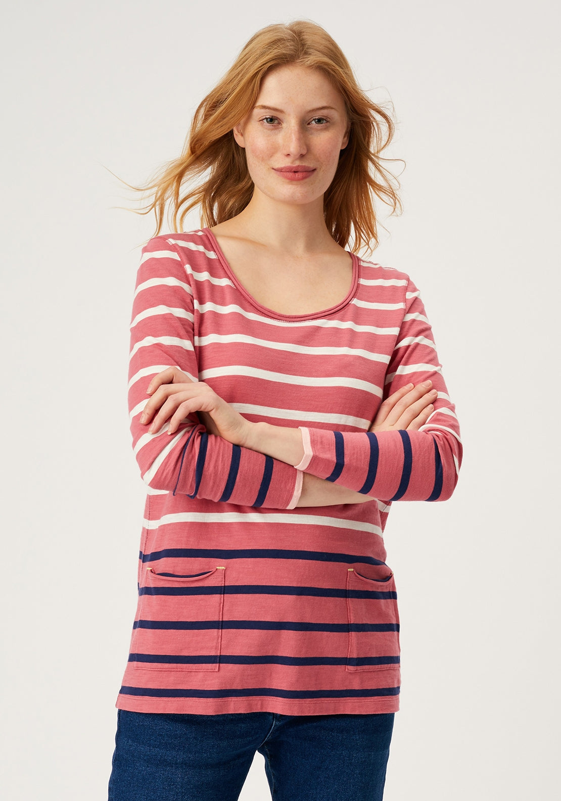 White Stuff Shoreline Striped Top, Pink - McElhinneys