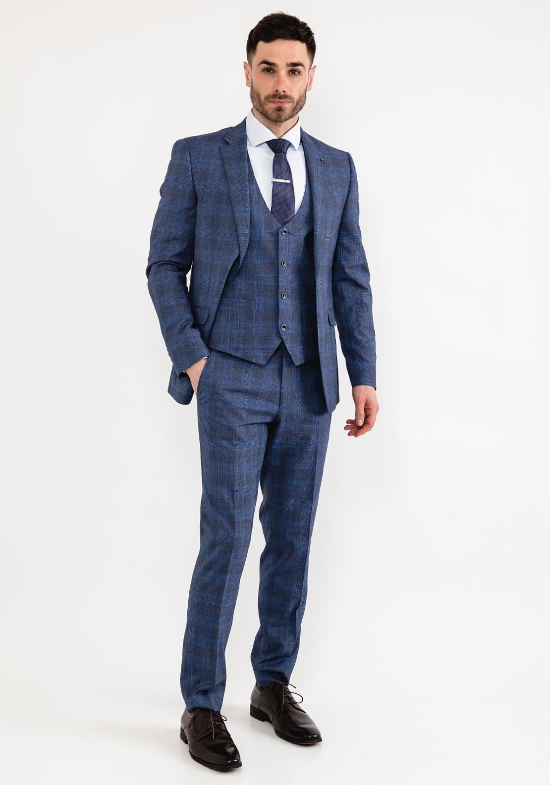 White Label Jasper Check Three Piece Suit, Blue - McElhinneys