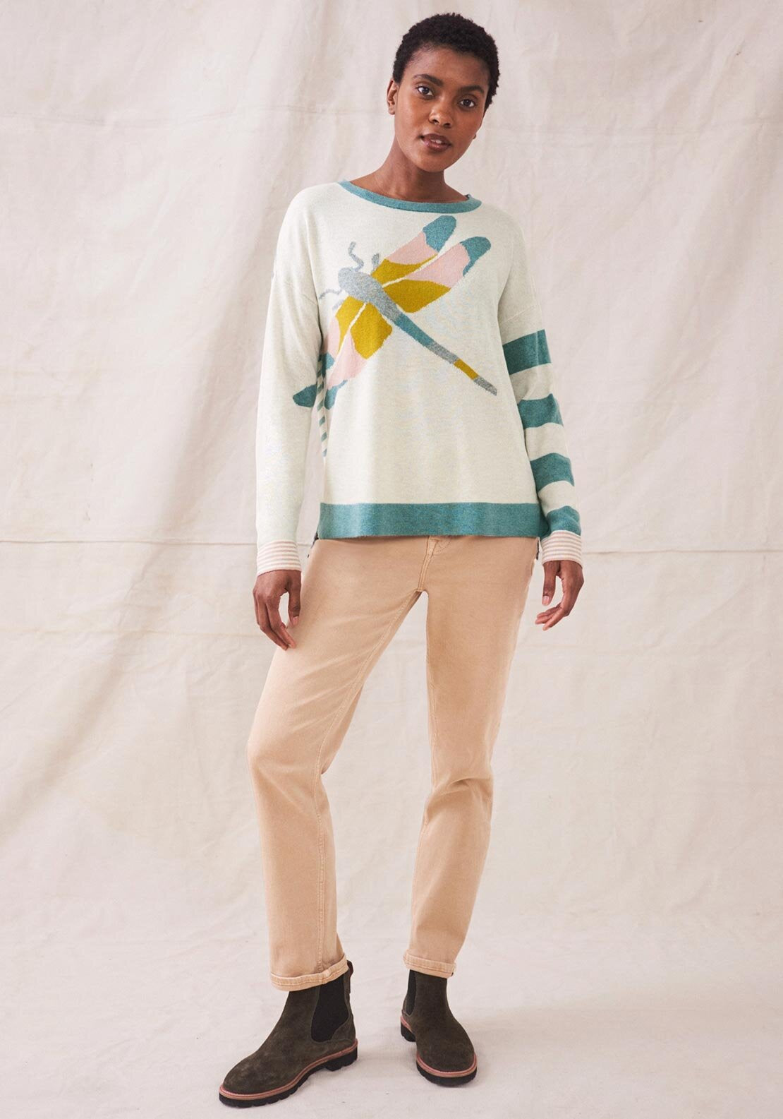 White Stuff Dragonfly Fine Knit Jumper, Cream Multi - McElhinneys