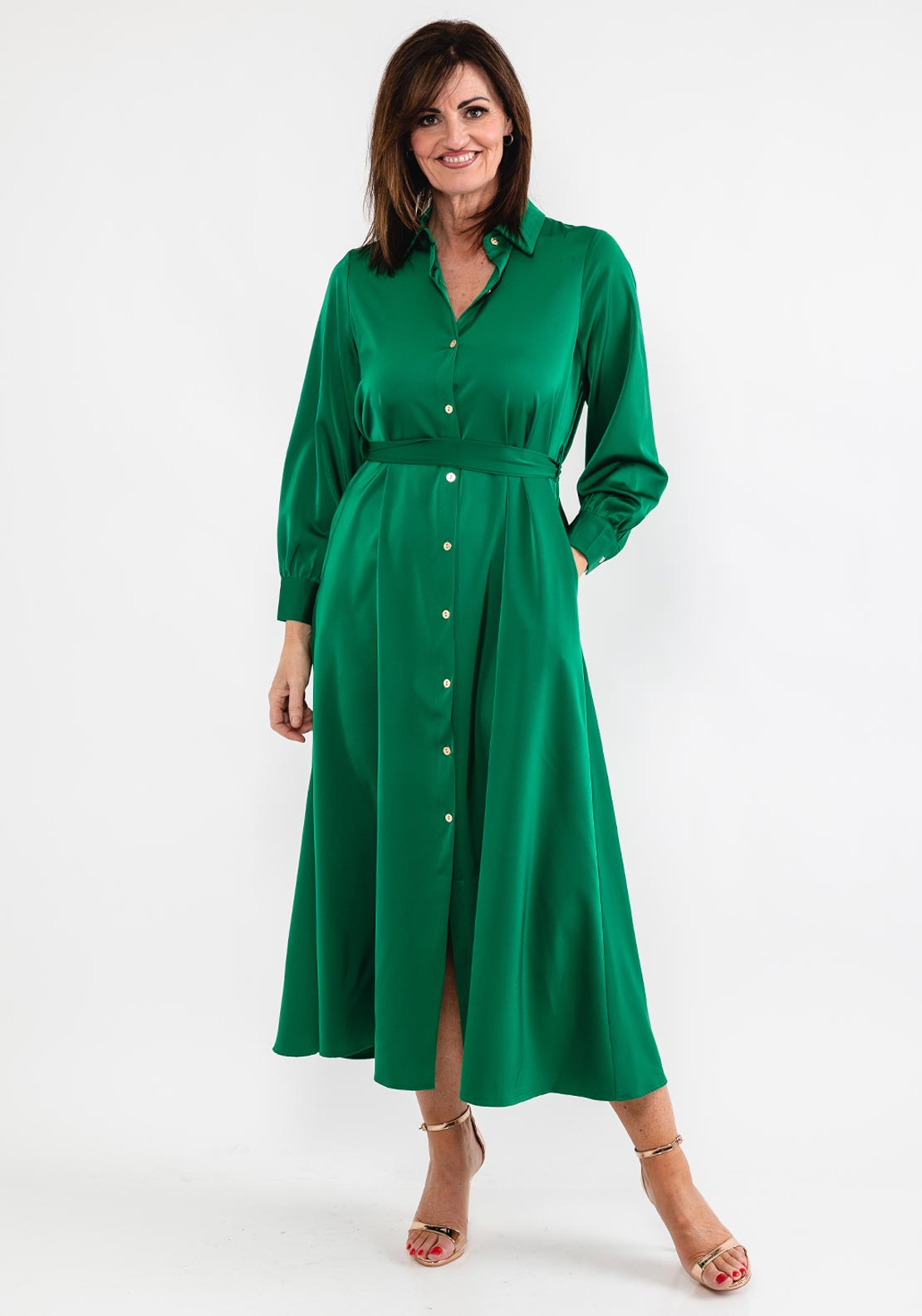 Seventy1 Satin Maxi Shirt Dress, Green - McElhinneys