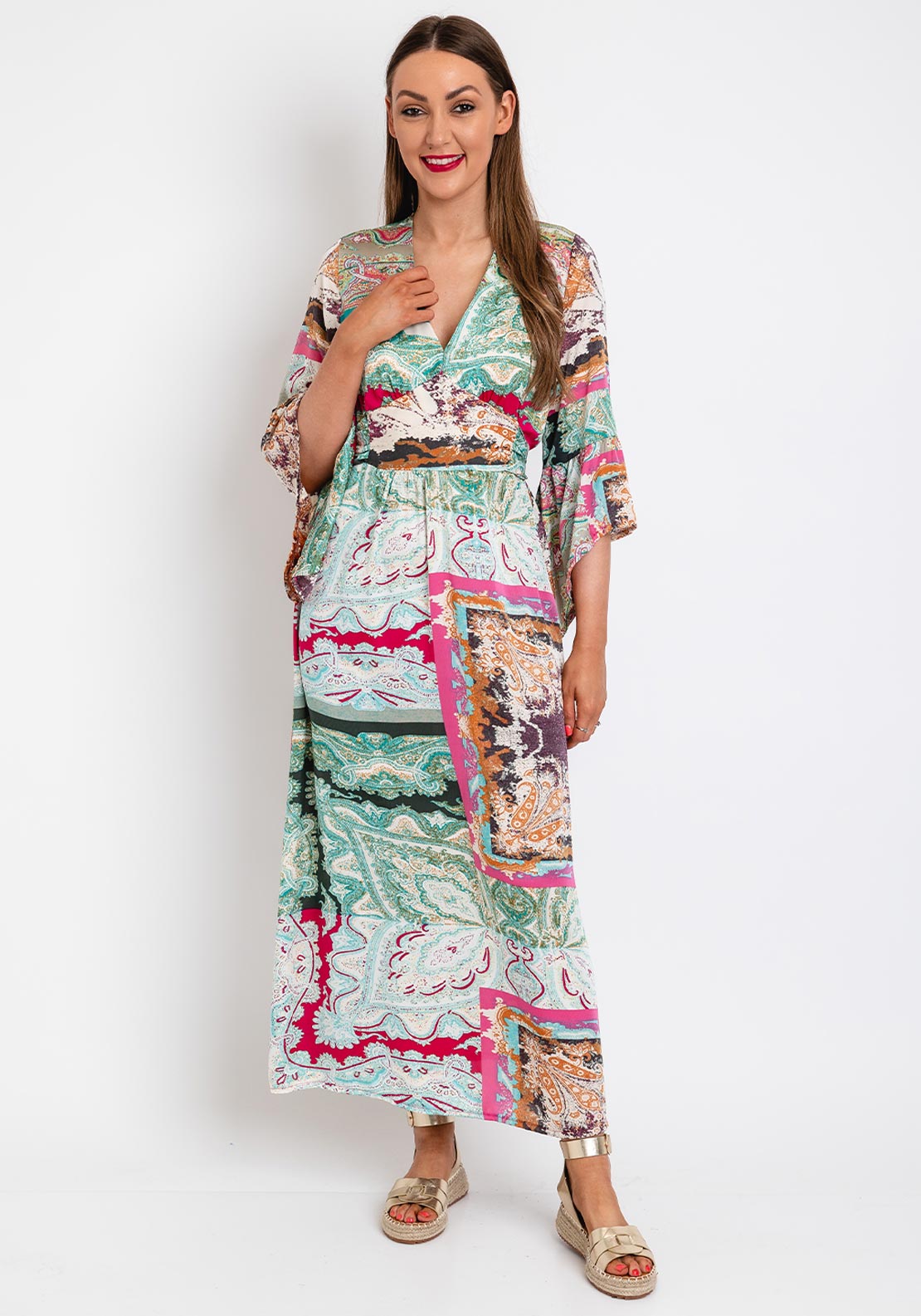 Serafina Collection Satin Damask Print Tie Maxi Dress, Green Multi ...