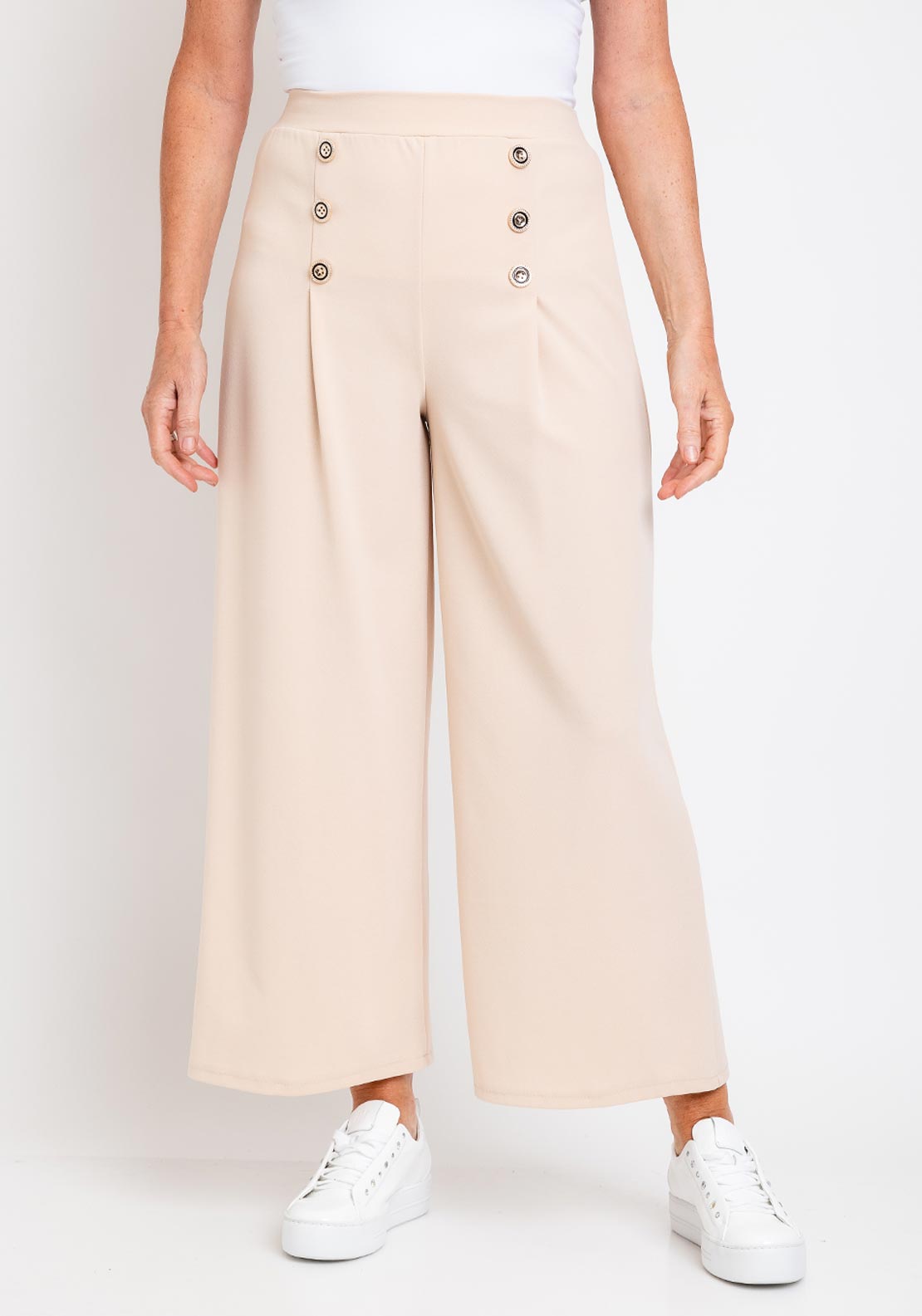 The Serafina Collection One Size Wide Leg Crop Trousers, Beige ...