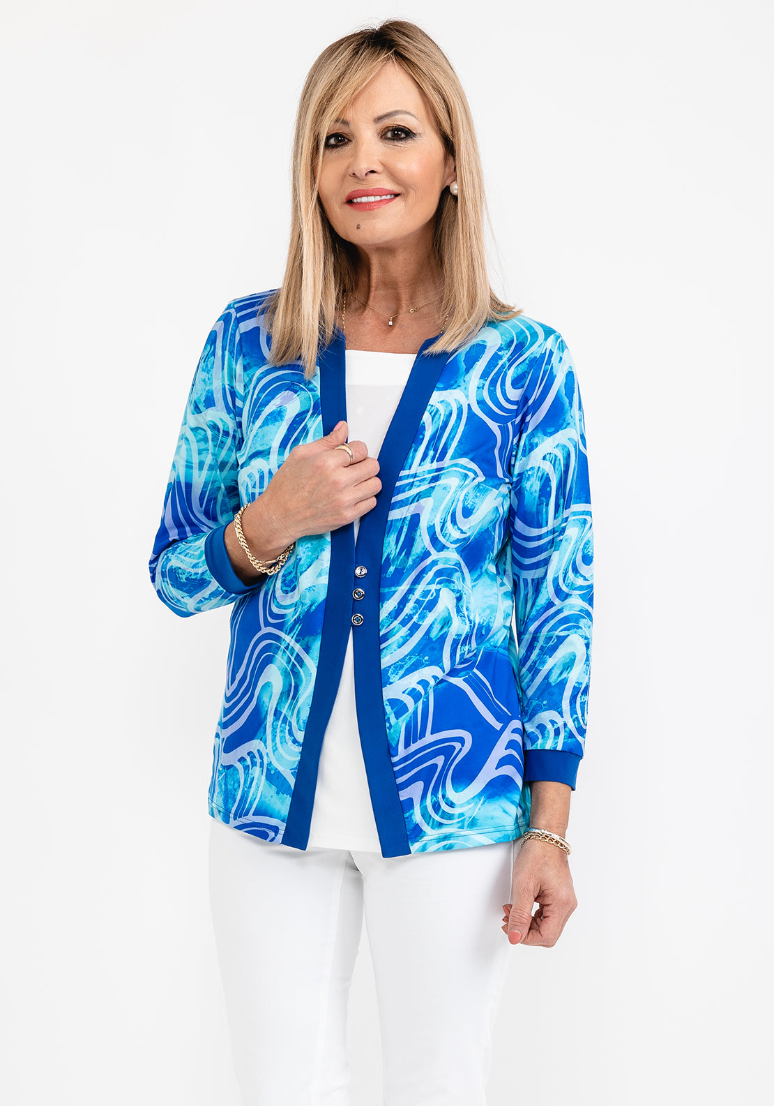 Leon Collection Faux Two Piece Top, Blue - McElhinneys